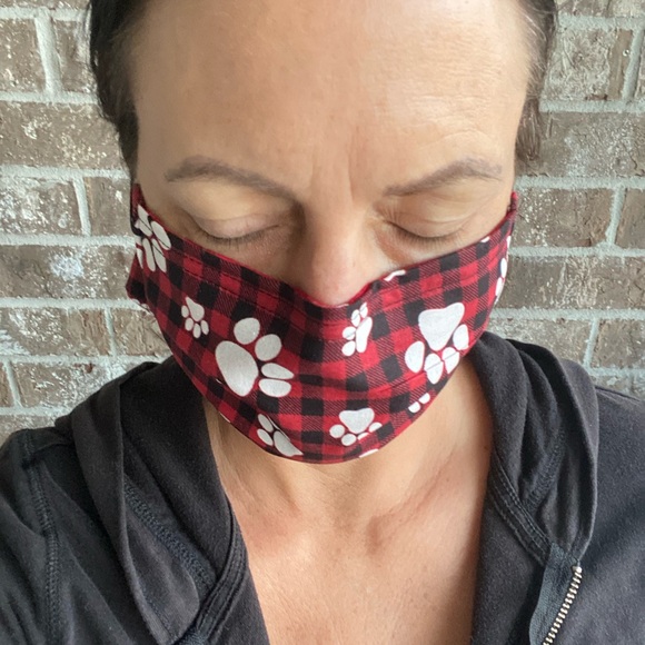 Accessories | Paw Print And Lumberjack Plaid Face Mask | Poshmark